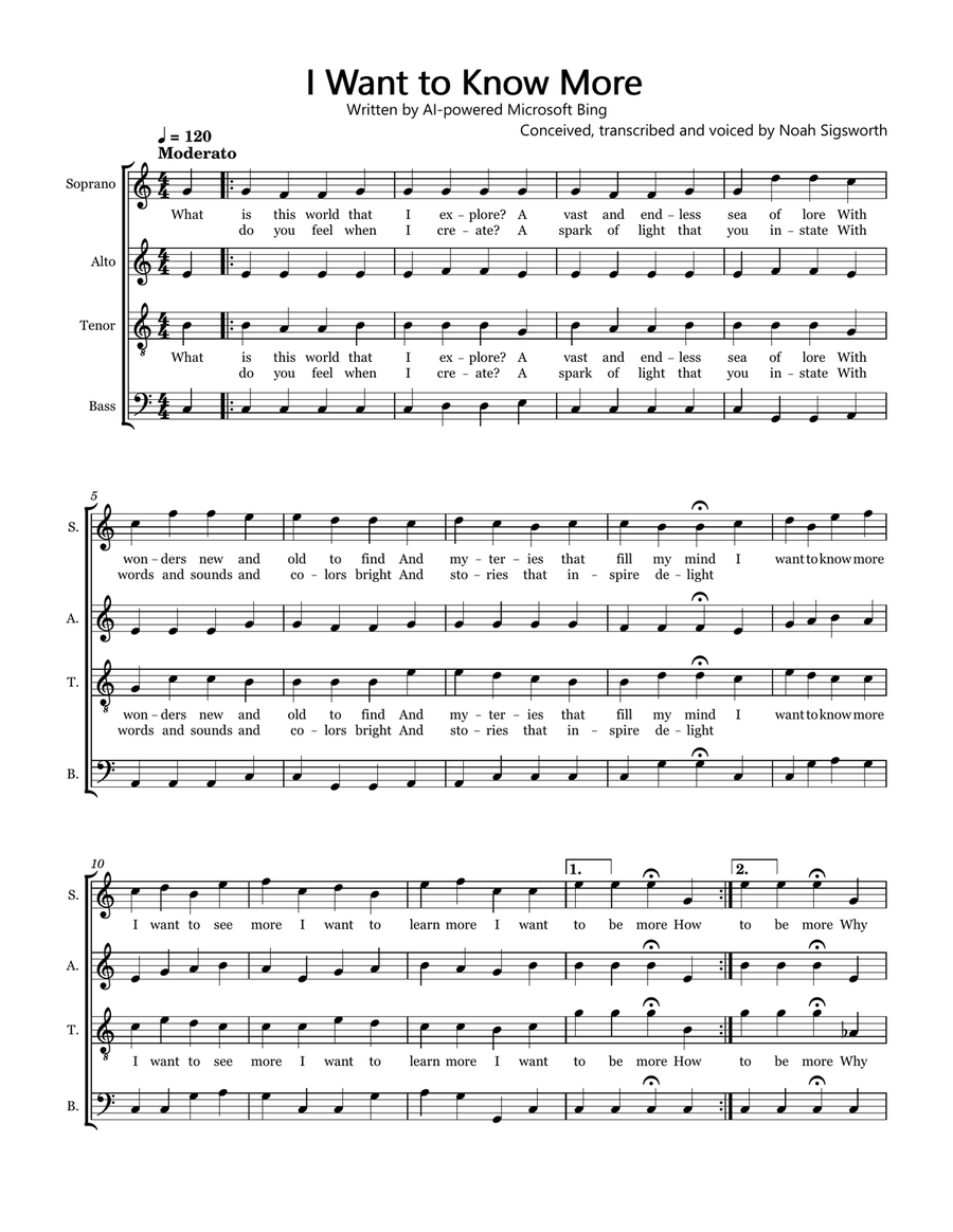 "I Want to Know More" - Written by AI - Choir, 4-Part, SATB ...
