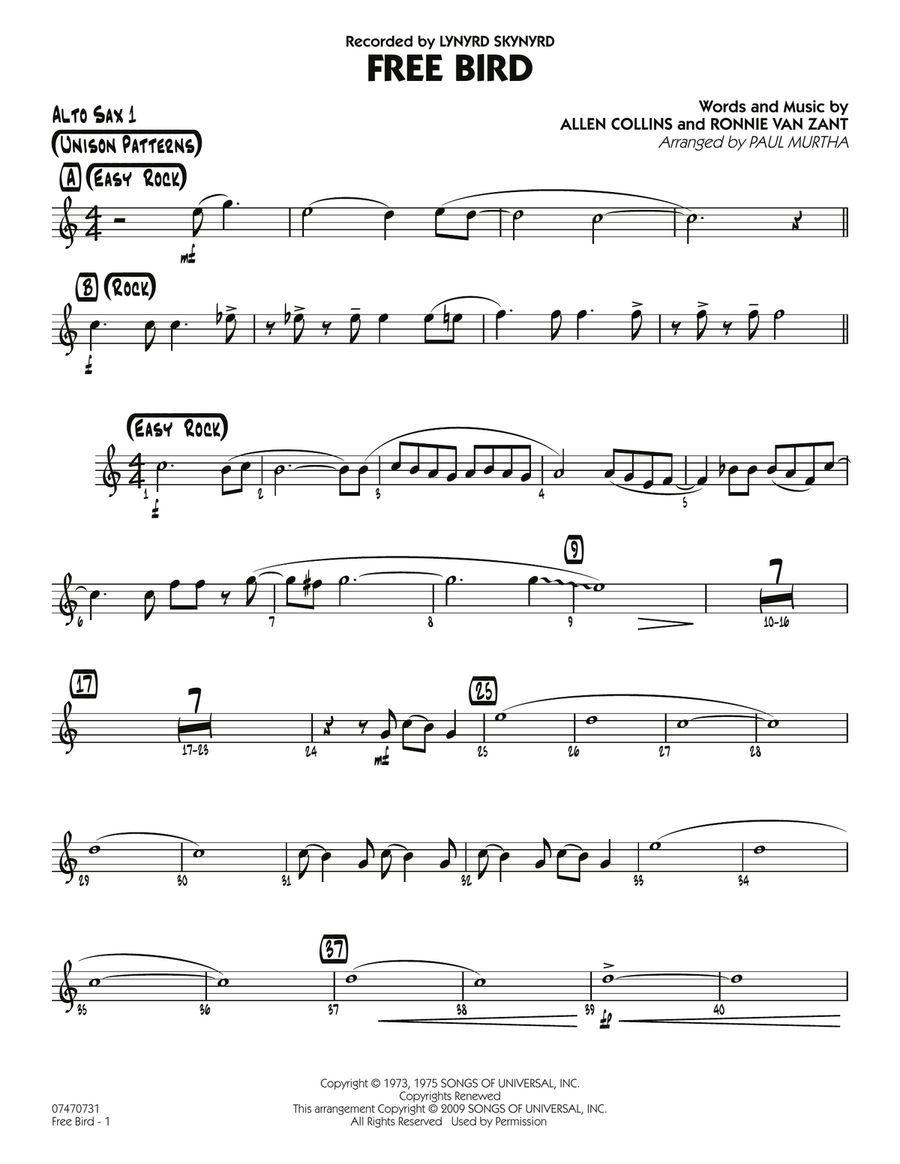 Free Bird - Alto Sax 1 by Lynyrd Skynyrd - Jazz Ensemble - Digital ...