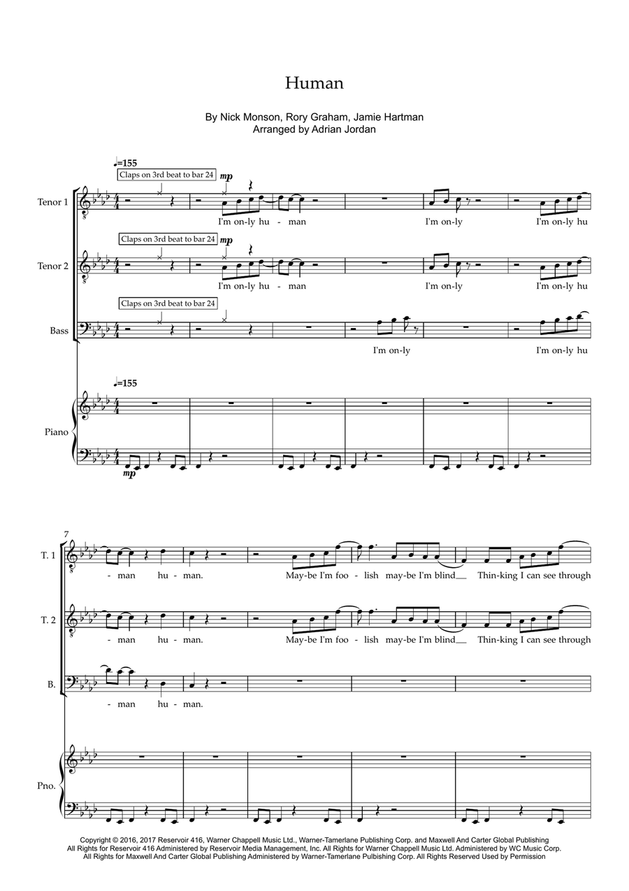 Human - Choir, TTB, 3-Part - Intermediate Digital Sheet Music | Sheet ...