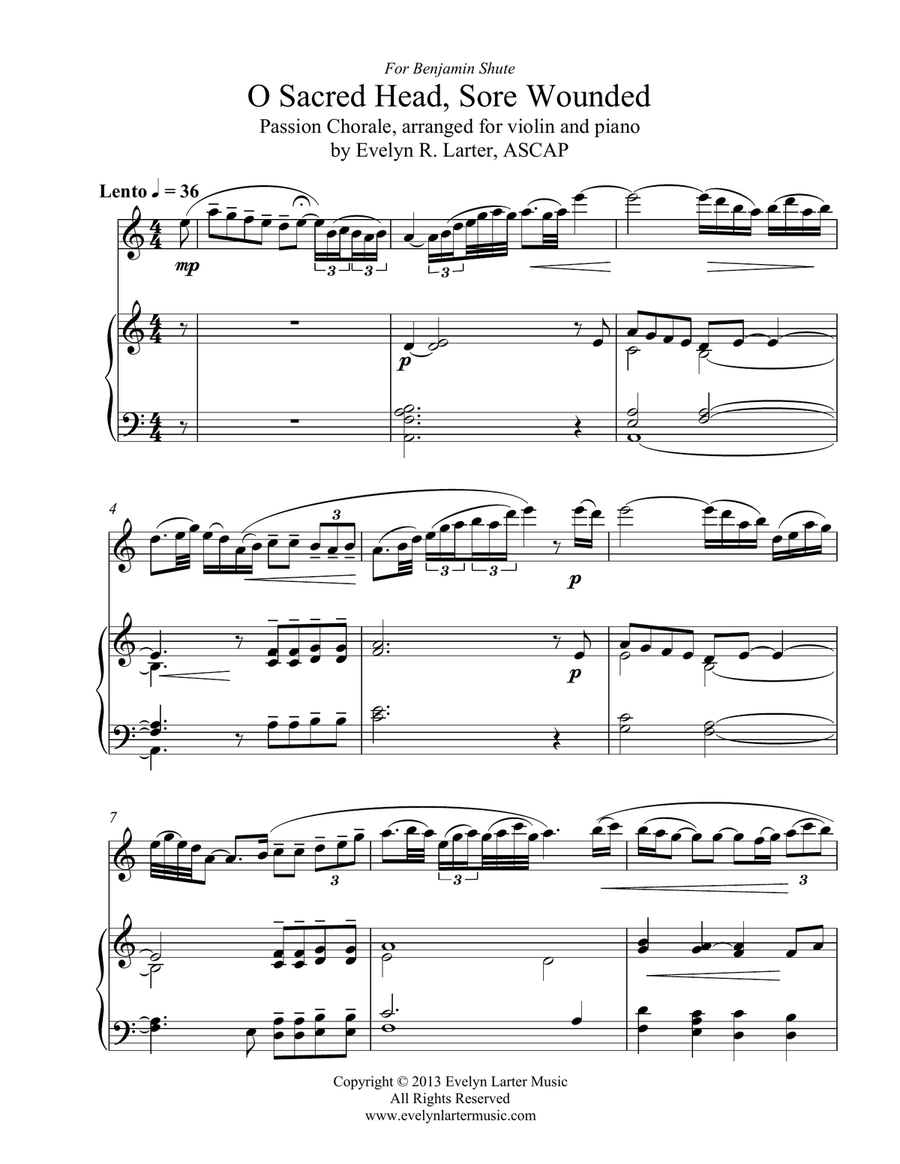 O Sacred Head, Sore Wounded - Piano, Violin Solo - Advanced Digital ...