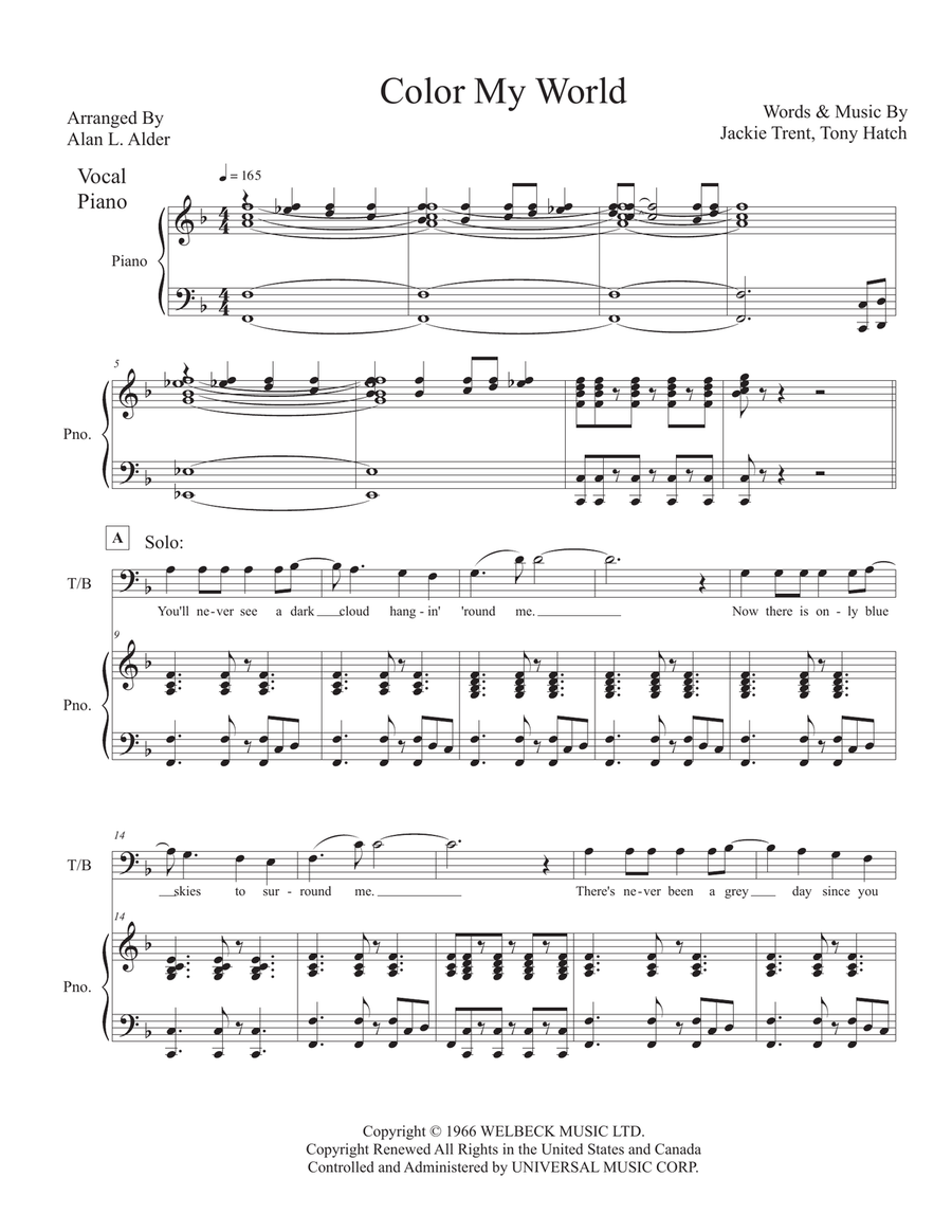 Color My World by Petula Clark - Divisi - Digital Sheet Music | Sheet Music Plus