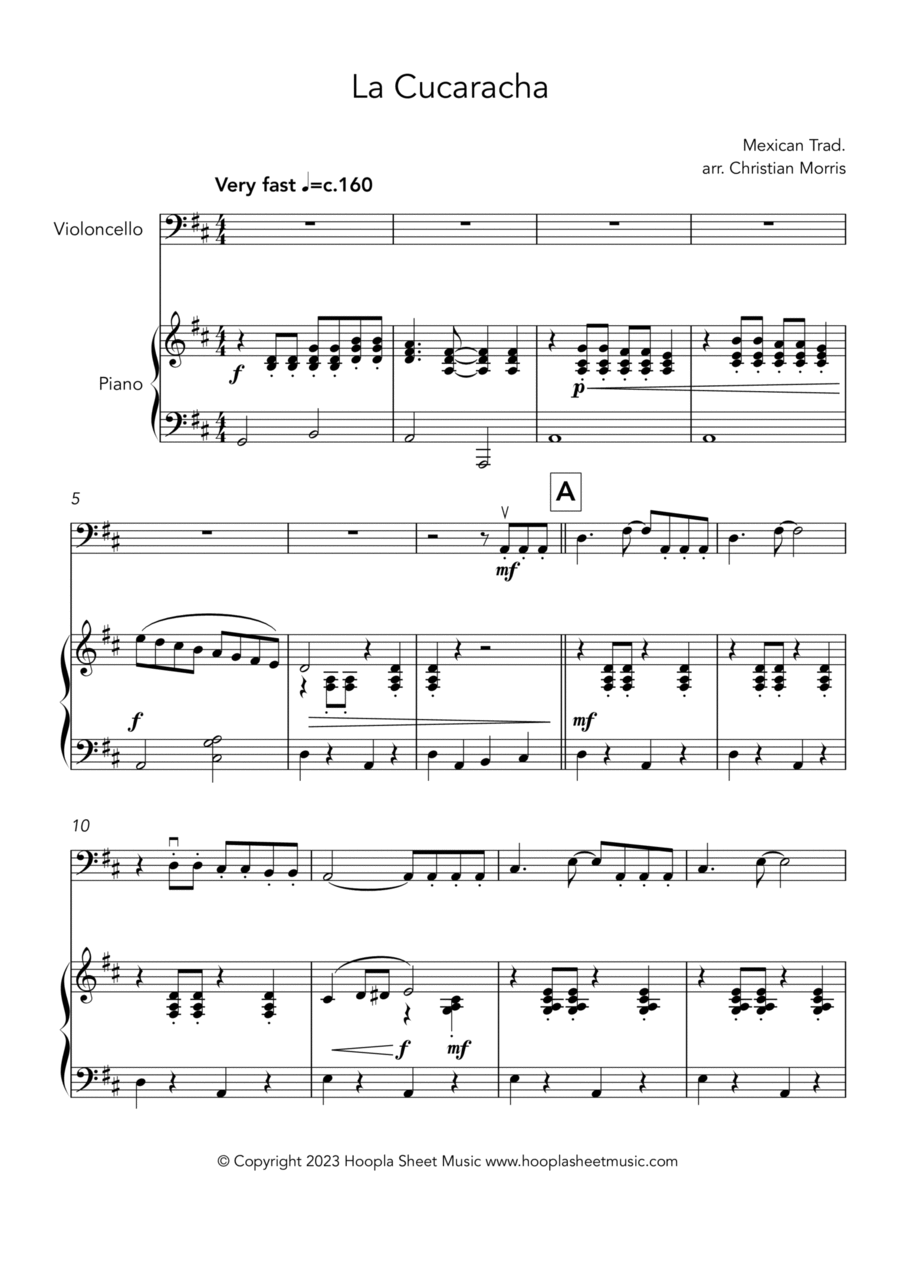 La Cucaracha by Traditional - Piano, Cello Solo - Digital Sheet Music ...