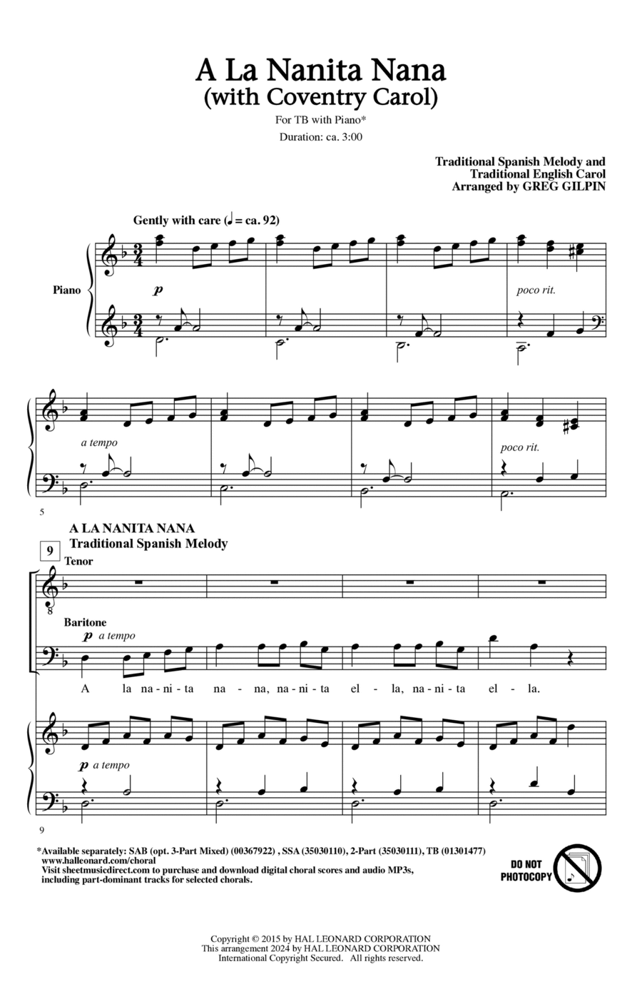 A La Nanita Nana (with Coventry Carol) by Greg Gilpin - TB - Digital ...
