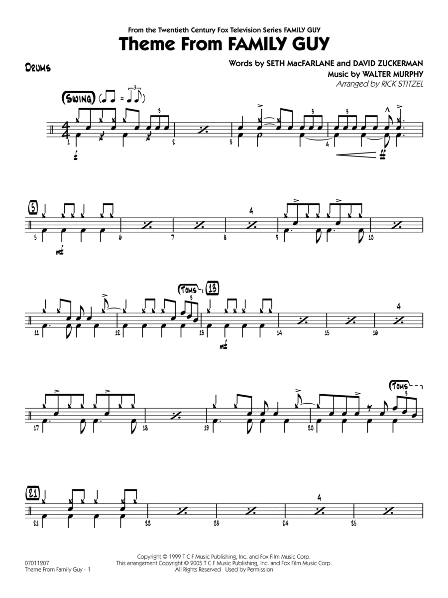 Theme from Family Guy (arr. Rick Stitzel) - Drums by Rick Stitzel ...