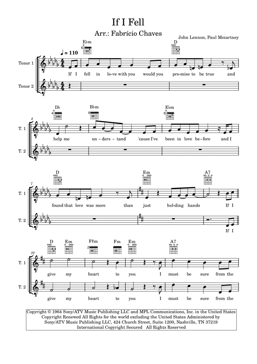 If I Fell by The Beatles - Vocal Duet - Digital Sheet Music | Sheet ...