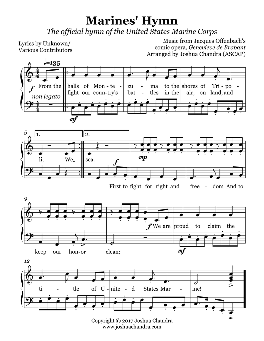 Marines' Hymn by Jacques Offenbach - Piano Method - Digital Sheet Music ...