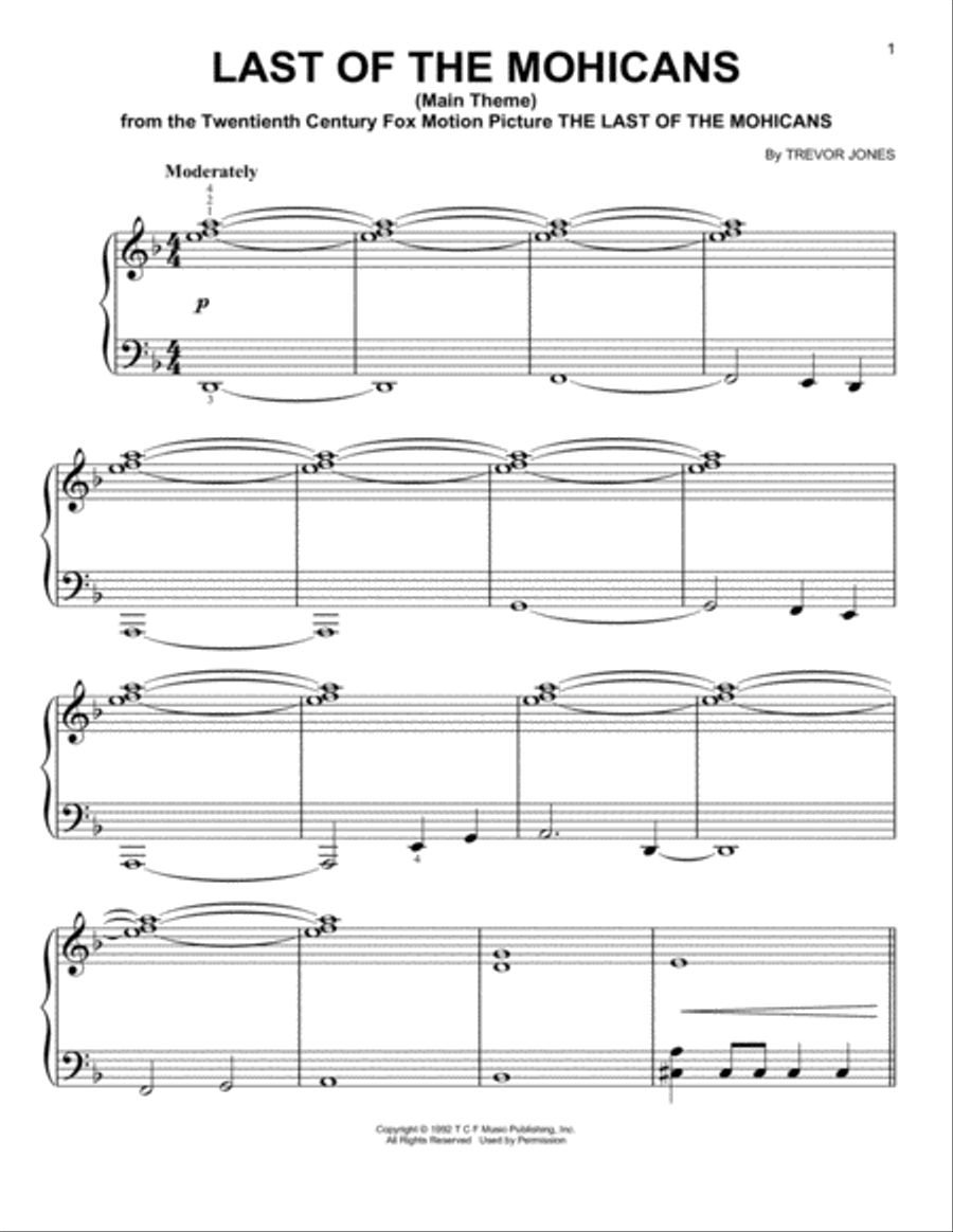 Last Of The Mohicans (Main Theme) - Easy Piano - Digital Sheet Music ...