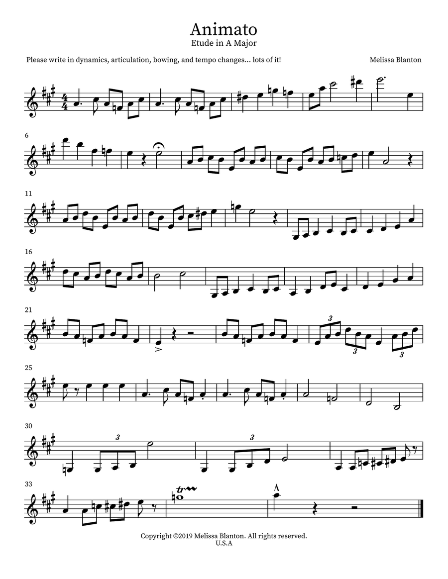 Animato - Violin Solo - Late Intermediate Digital Sheet Music | Sheet ...