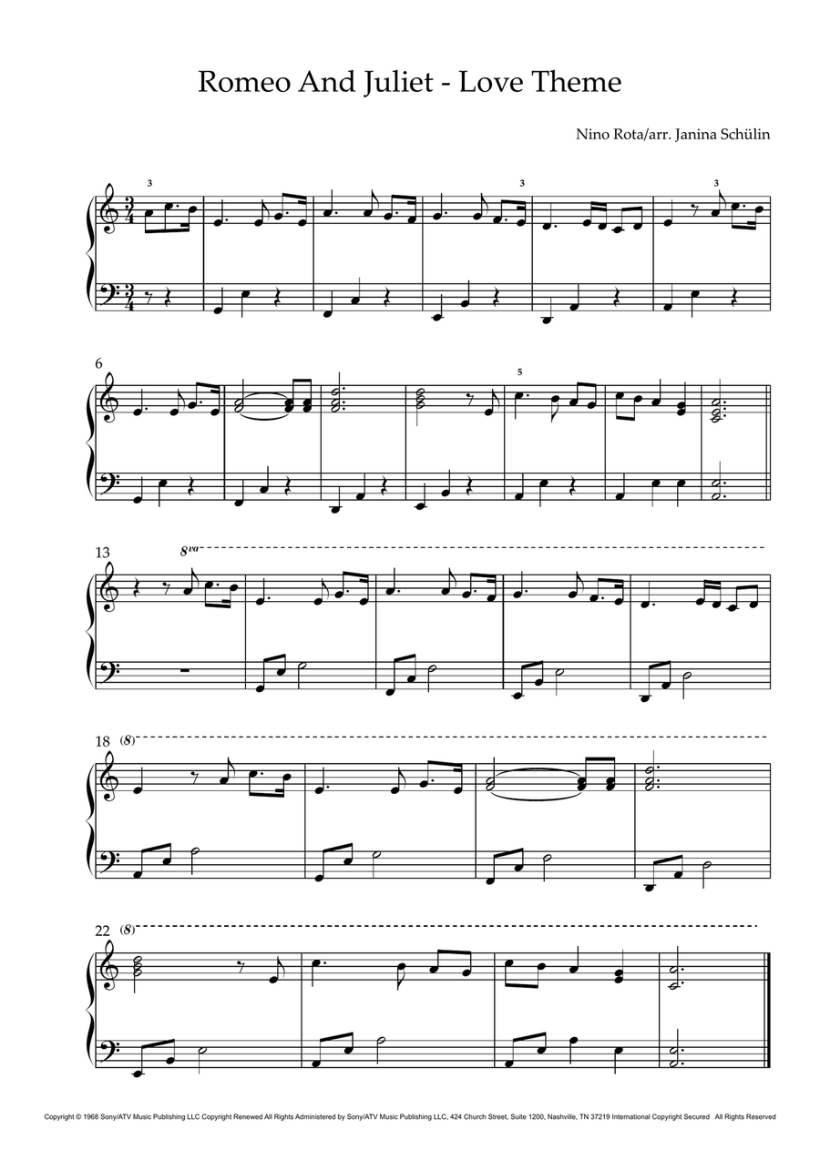 Romeo And Juliet (Love Theme) by Henry Mancini - Easy Piano - Digital ...