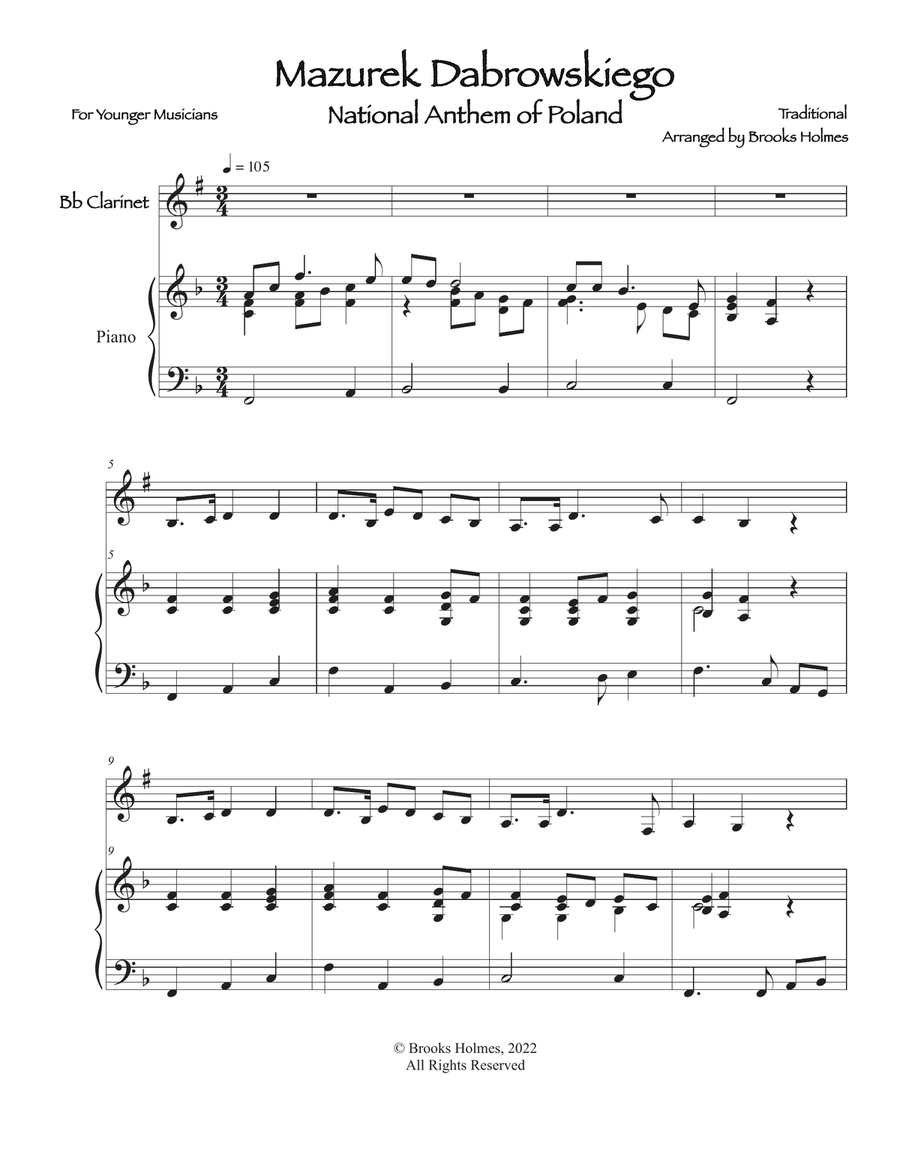 Polish National Anthem - Mazurek Dabrowskiego (Easy Clarinet & Piano ...