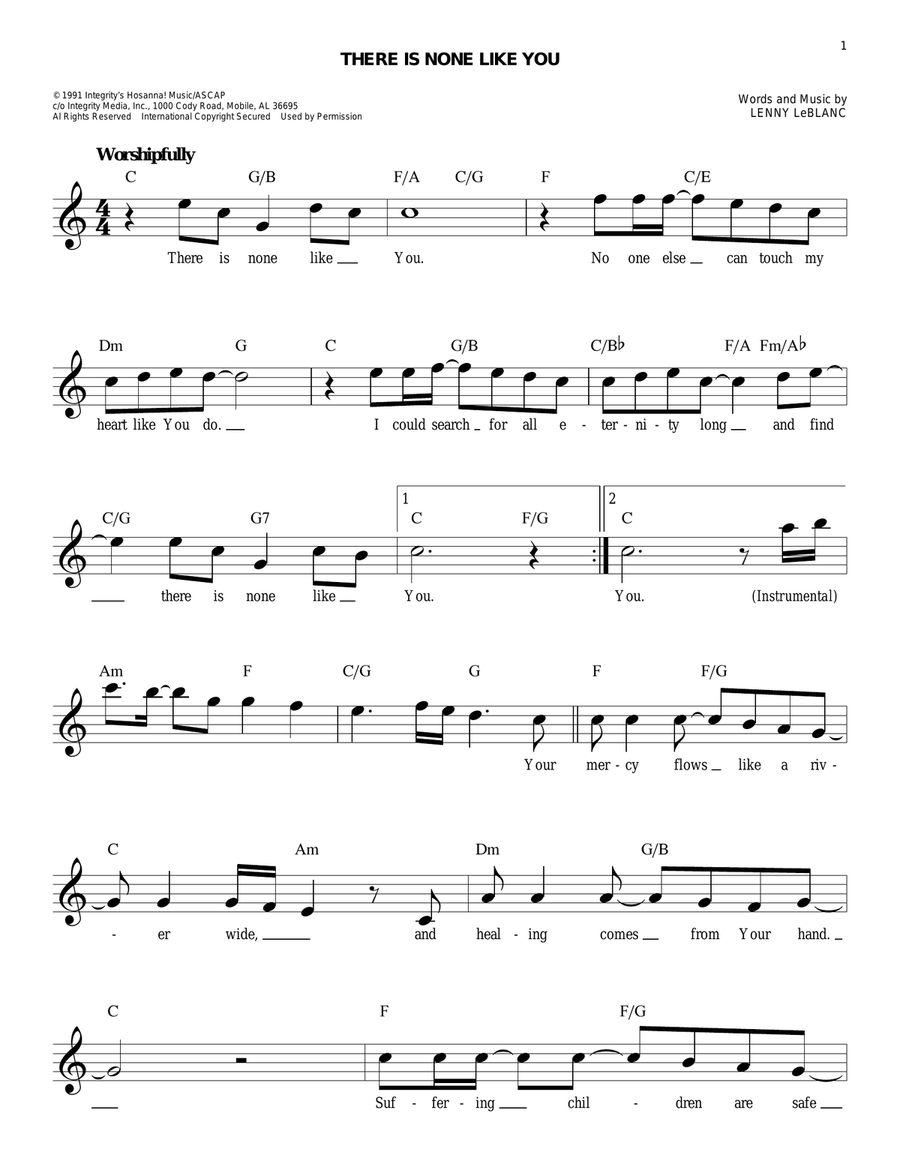 There Is None Like You by Lenny Leblanc - Piano, C Instrument - Digital ...
