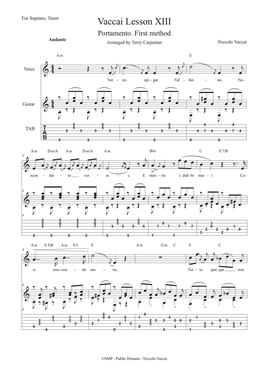 Vaccai - Lesson 13 Portamento. For tenor and soprano voice with guitar ...