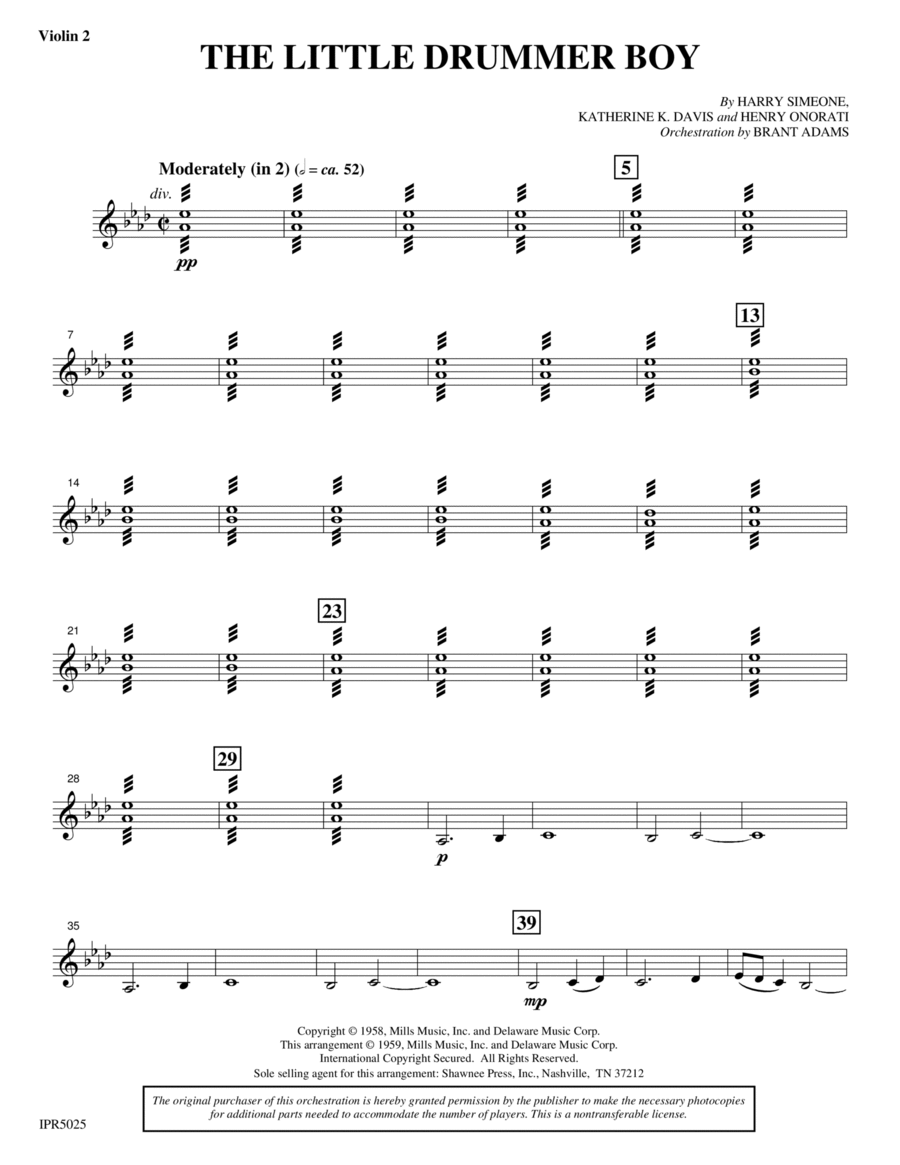 The Little Drummer Boy - Violin 2 by Harry Simeone - Choir - Digital ...