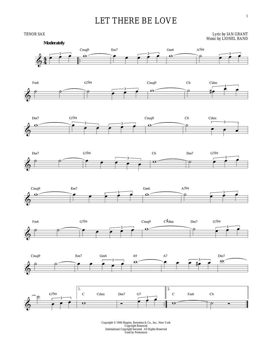 Let There Be Love - Tenor Saxophone, Saxophone Solo - Digital Sheet ...