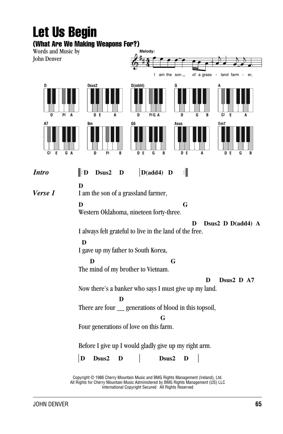 Let Us Begin (What Are We Making Weapons For?) by John Denver - Piano ...