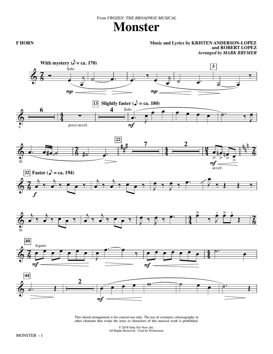 Monster (from Frozen The Broadway Musical) (arr. Mark Brymer) - F Horn ...