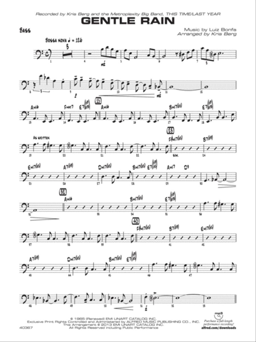 Gentle Rain: String Bass by Luiz Bonfa - Jazz Ensemble - Digital Sheet ...
