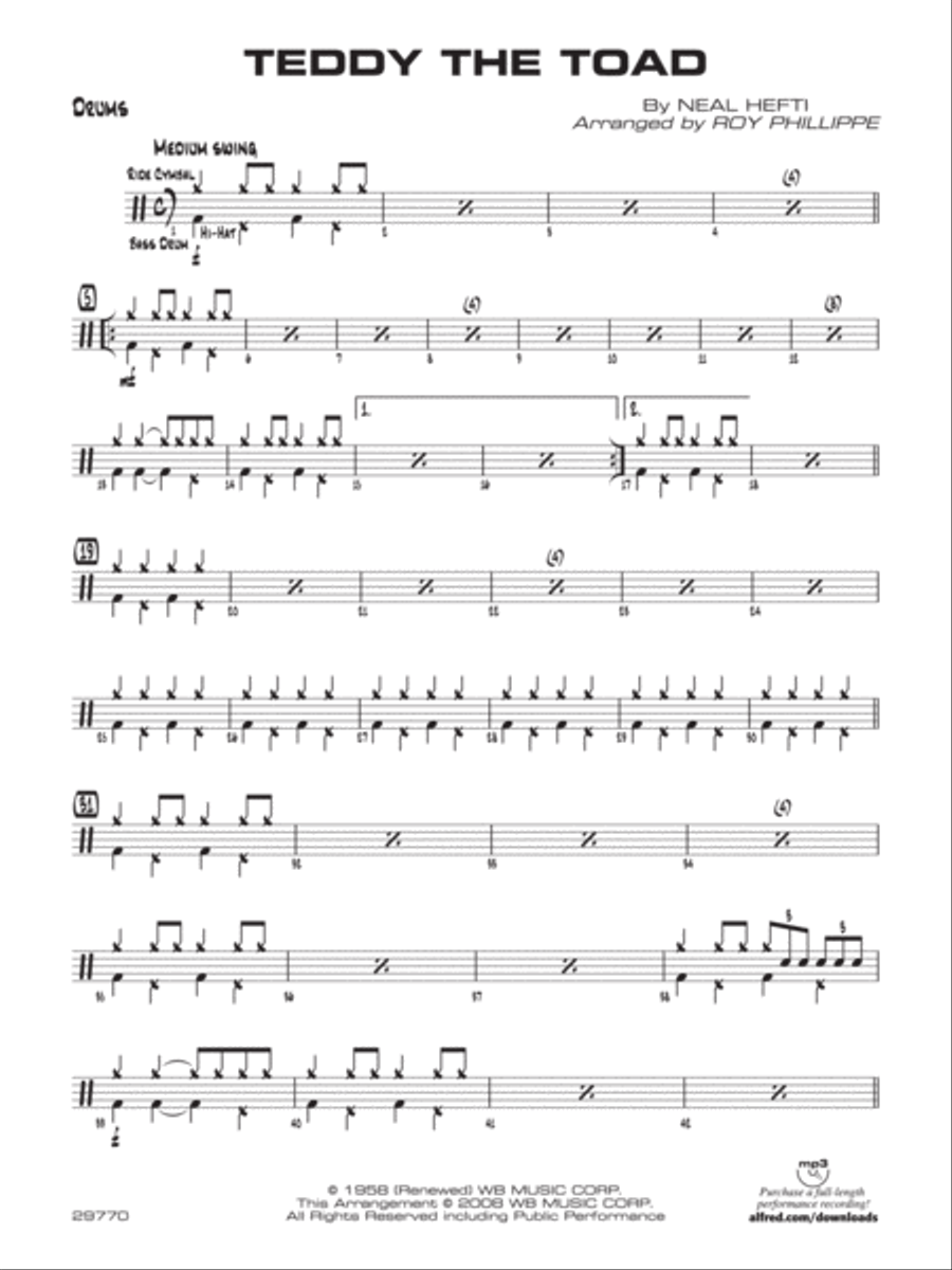 Teddy the Toad: Drums by Neal Hefti - Jazz Ensemble - Digital Sheet ...