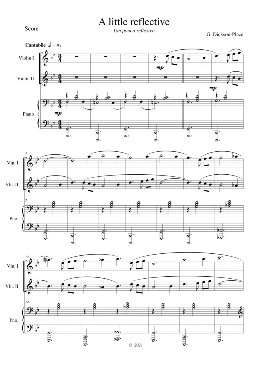 A Little Reflective - A Trio for two Violins and Piano. Original ...