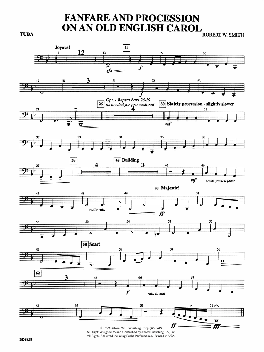 Fanfare and Processional on an Old English Carol: Tuba by Robert W ...