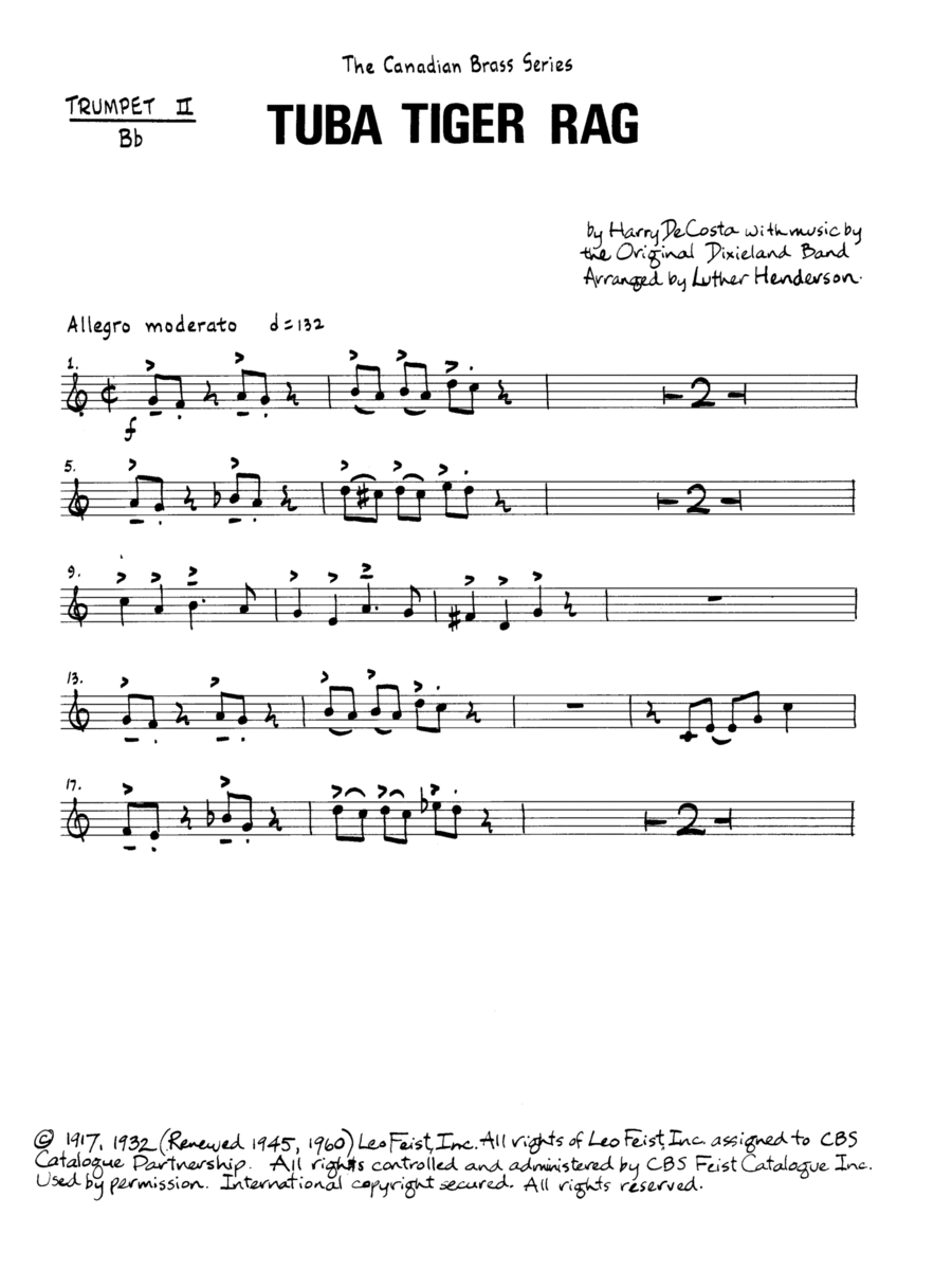 Tuba Tiger Rag - Bb Trumpet 2 (Brass Quintet) by Luther Henderson ...