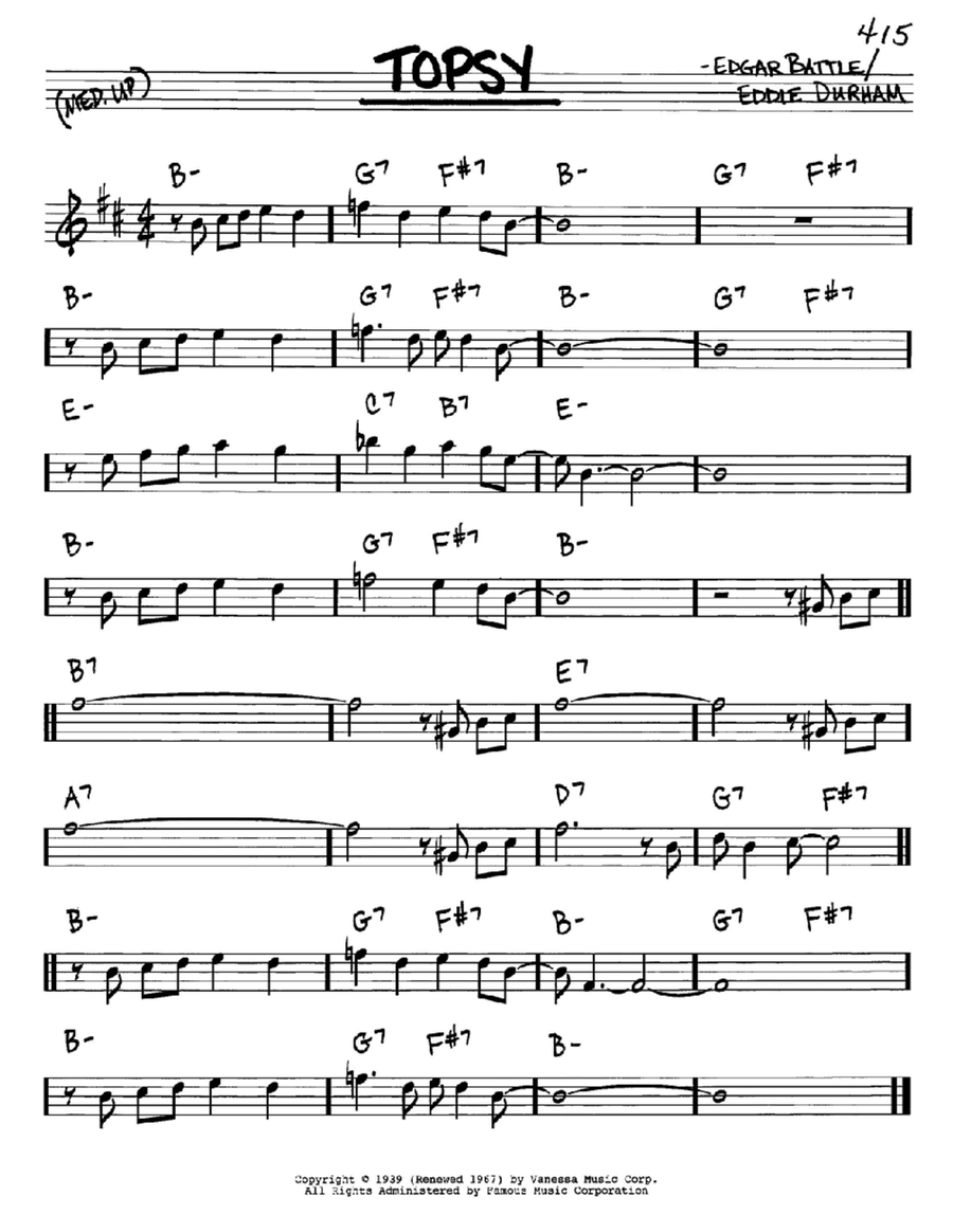 Topsy - Piano, E-Flat Instrument - Digital Sheet Music | Sheet Music Plus