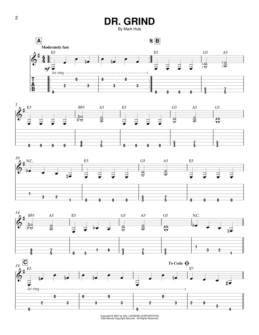 Dr. Grind - Guitar Tablature, Easy Guitar - Digital Sheet Music | Sheet ...