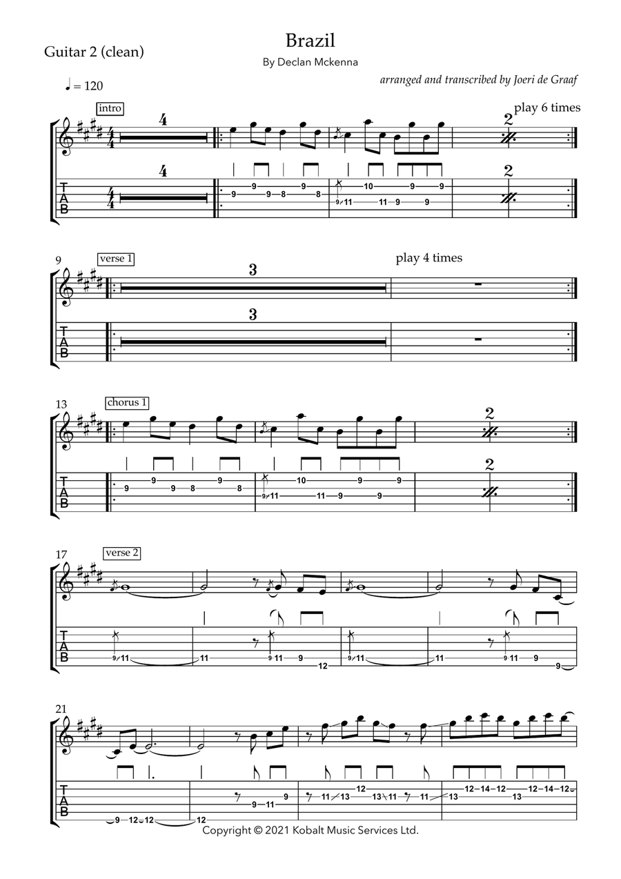 Brazil - Electric Guitar, Guitar Tablature - Digital Sheet Music ...