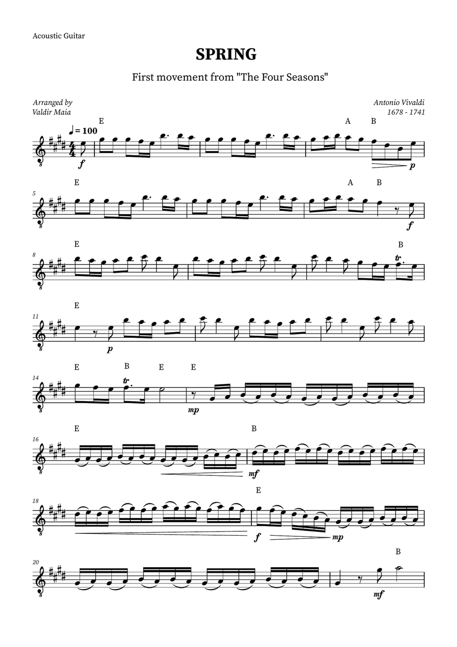 Spring - The Four Seasons for Acoustic Guitar Solo (+ CHORDS) by ...