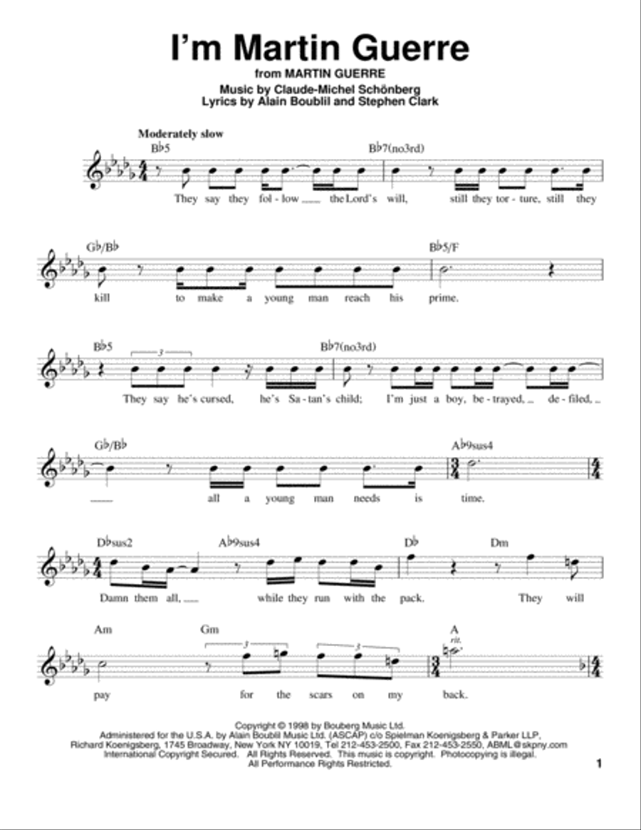 I'm Martin Guerre (from Martin Guerre) by Claude-Michel Schonberg ...