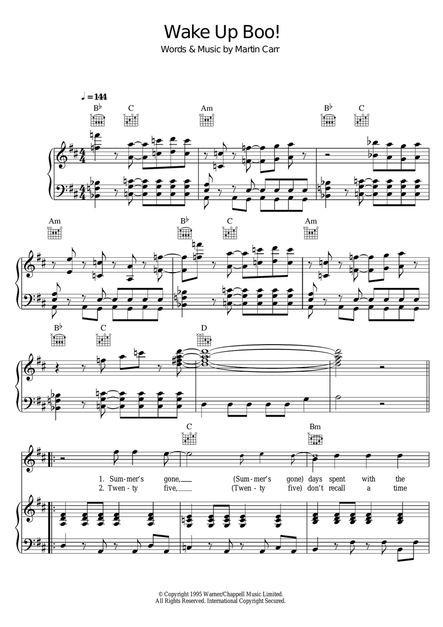 Wake Up Boo! - Acoustic Guitar, Voice, Piano, Vocal - Digital Sheet ...