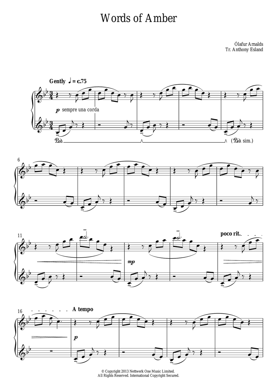 Words Of Amber - Piano Solo - Digital Sheet Music | Sheet Music Plus