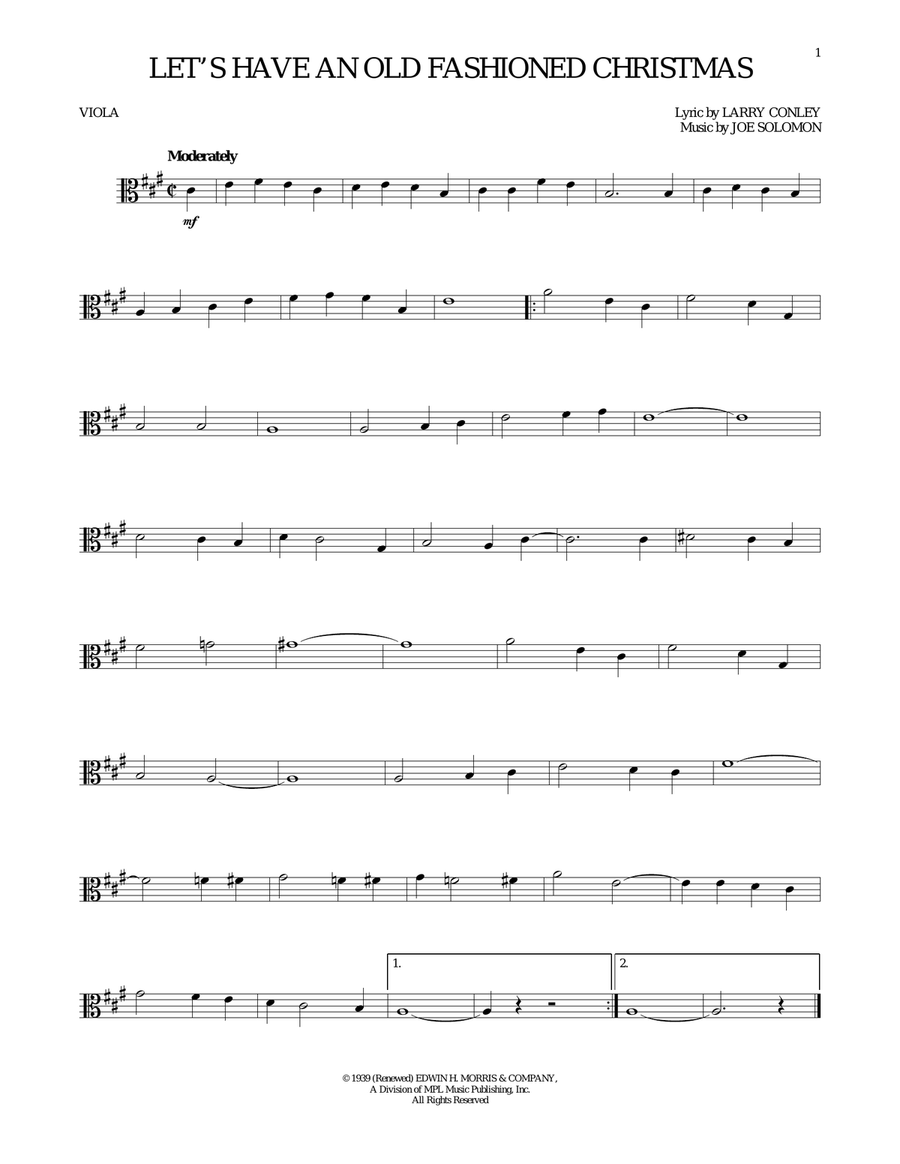 Let's Have An Old Fashioned Christmas - Viola Solo - Digital Sheet ...