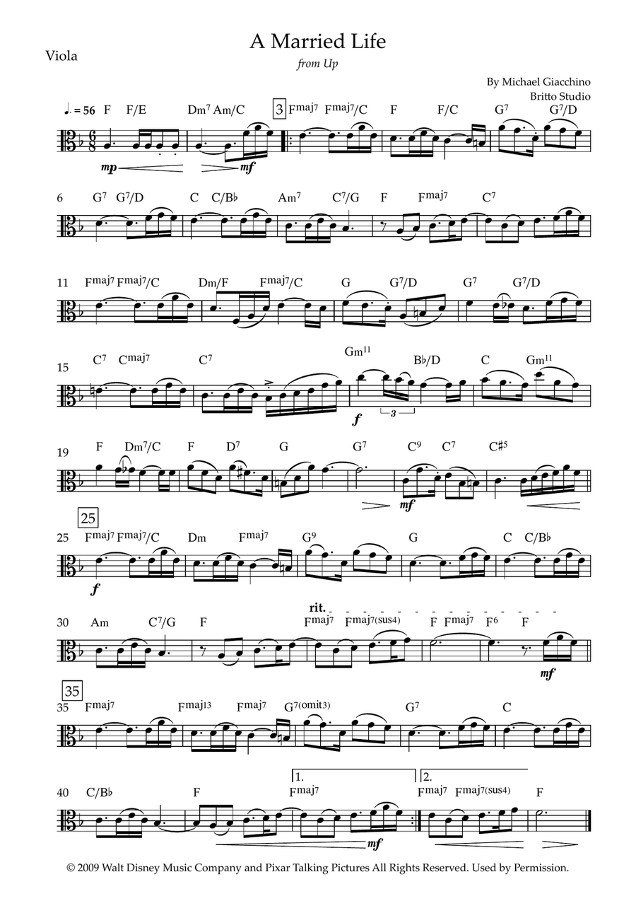 Married Life by Michael Giacchino - Viola Solo - Late Intermediate ...