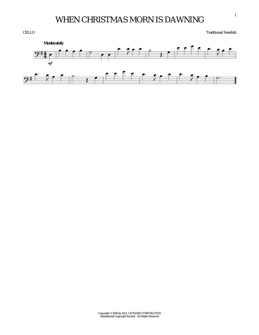 When Christmas Morn Is Dawning - Cello Solo - Digital Sheet Music ...