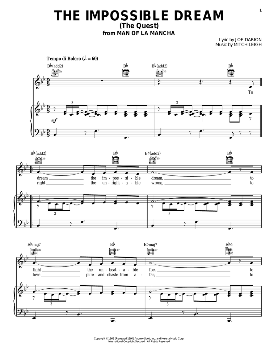 The Impossible Dream (The Quest) by Joe Darion - Guitar, Voice, Piano ...