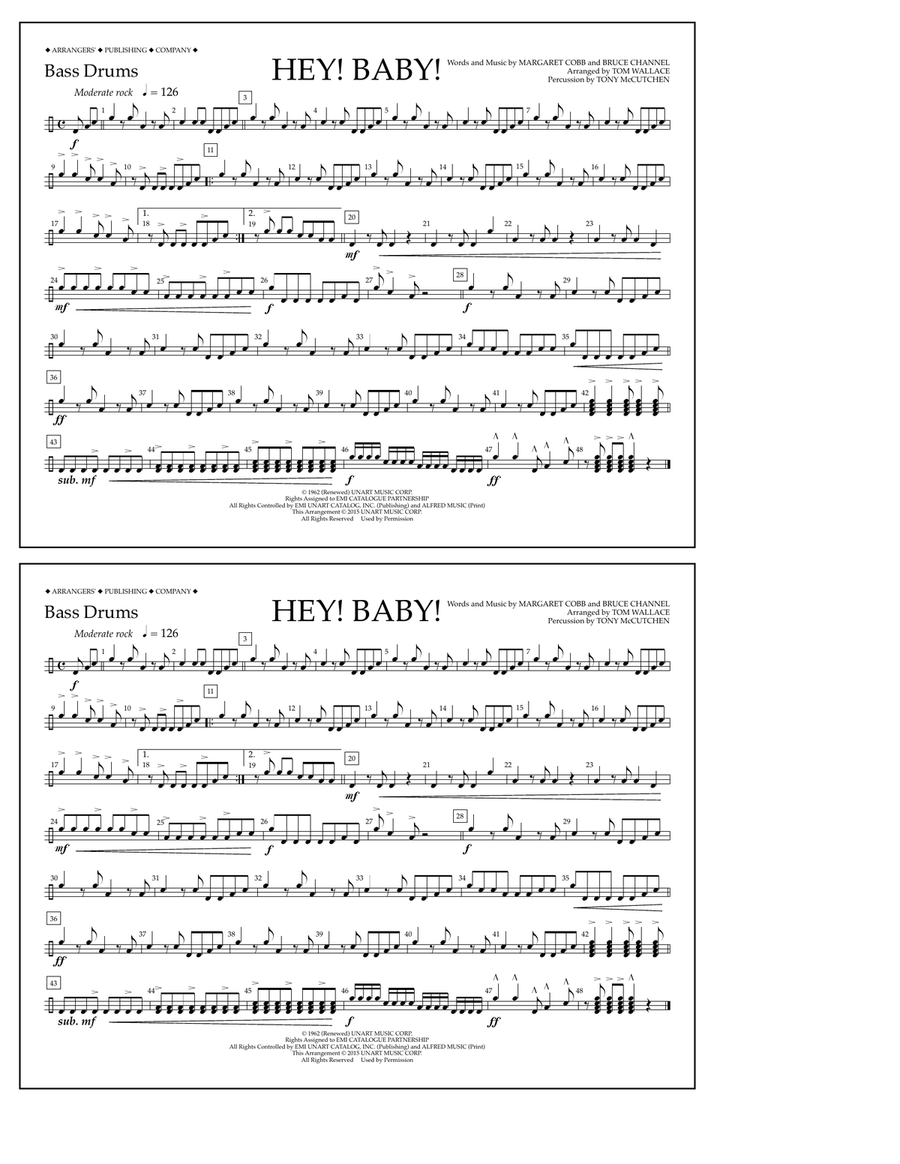 Hey! Baby! - Bass Drums by Bruce Channel - Drums - Digital Sheet Music ...
