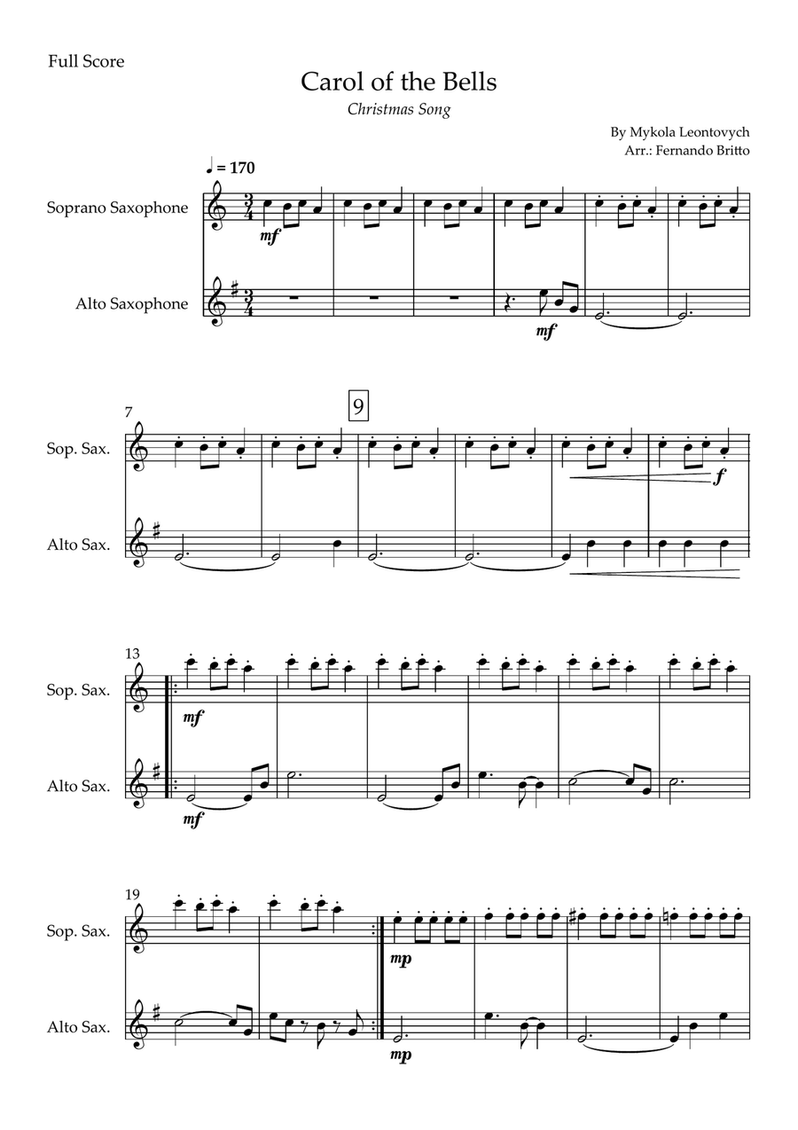 Carol of the Bells in Jazz Version (Christmas Song) for Soprano ...