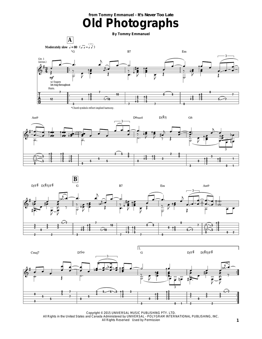 Old Photographs by Tommy Emmanuel - Acoustic Guitar, Electric Guitar ...