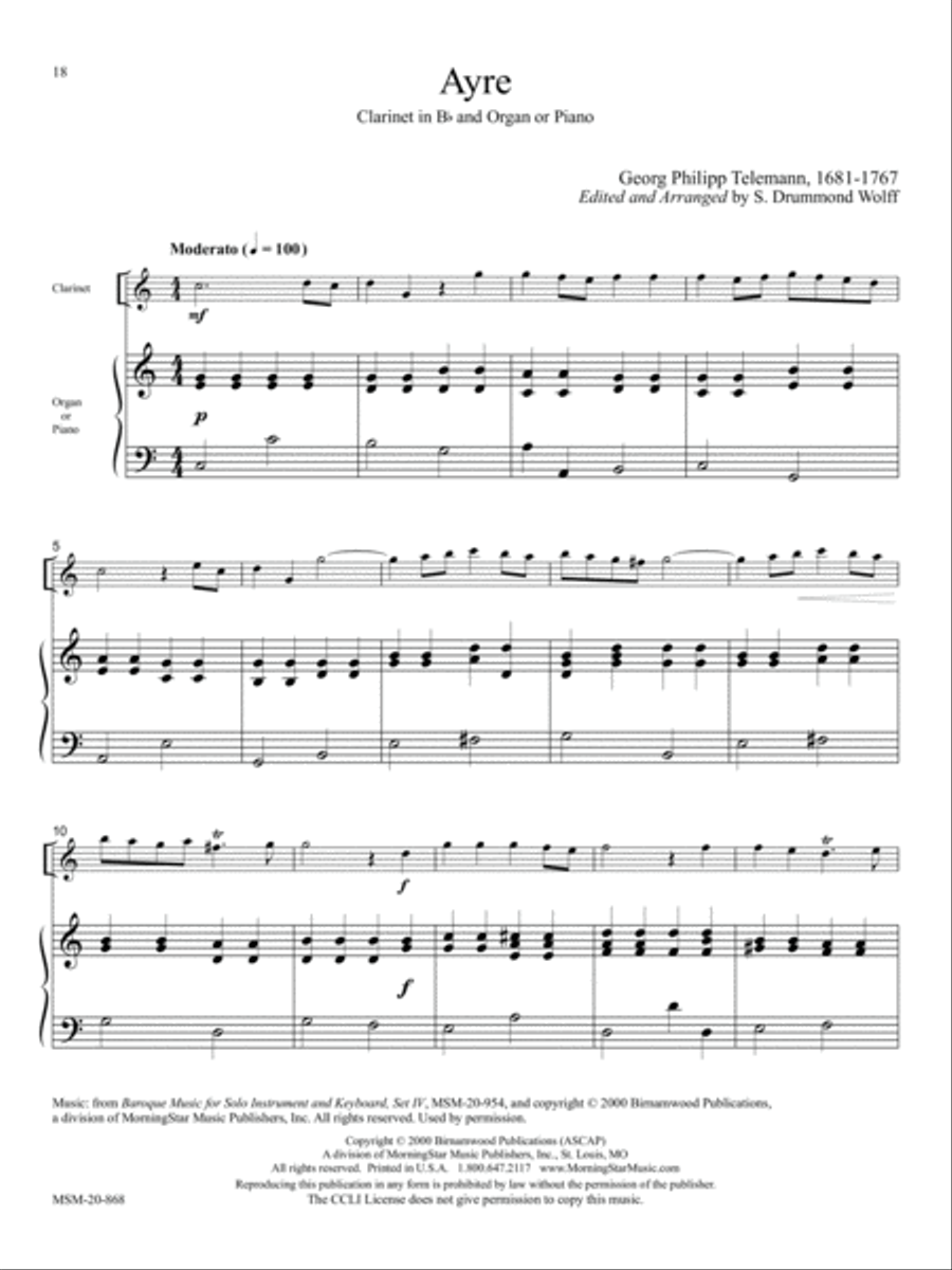 Ayre (Downloadable) by Georg Philipp Telemann - Clarinet Solo - Digital ...