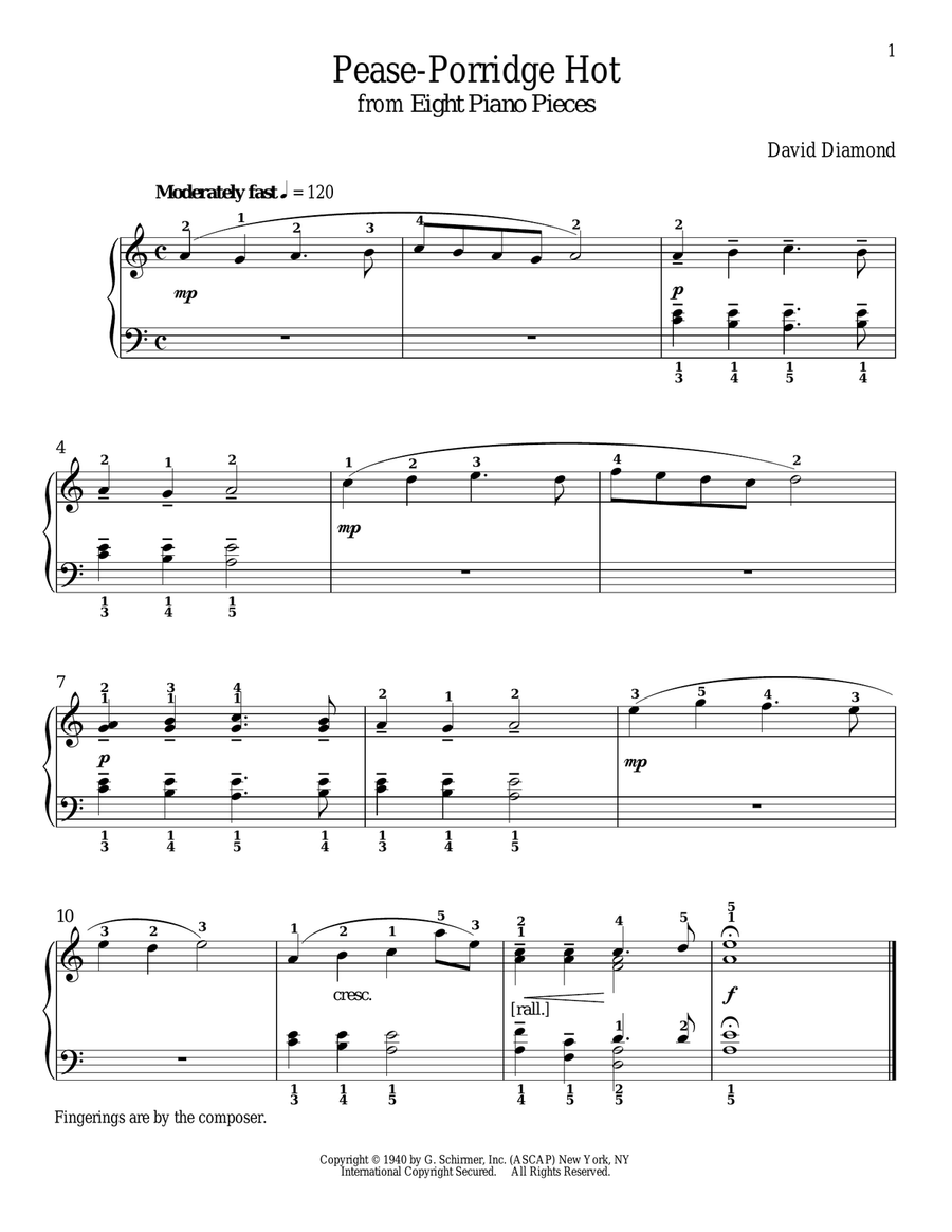 Pease-Porridge Hot by David Diamond - Piano - Digital Sheet Music ...