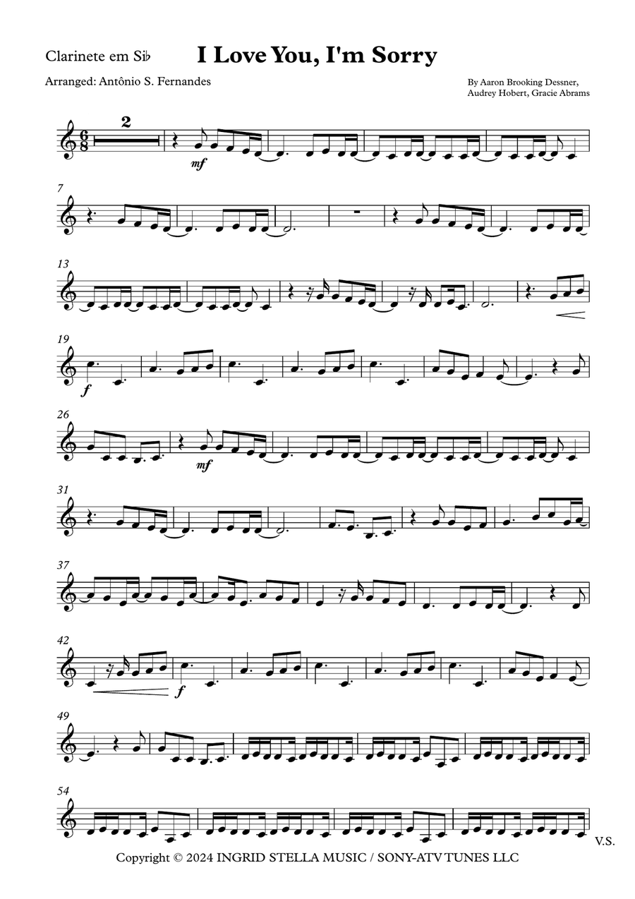 I Love You, I'm Sorry - B-Flat Clarinet, Clarinet Solo - Intermediate ...