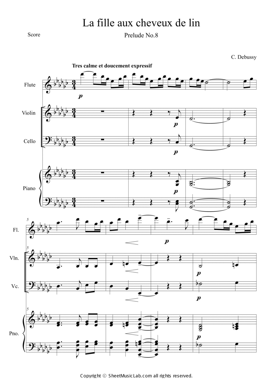 No.8 La Fille Aux Cheveux De Lin by Claude Debussy - Cello, Piano ...