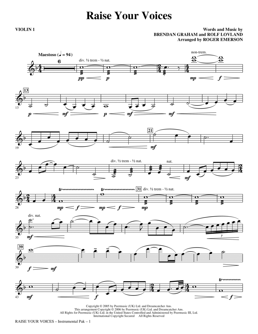 Raise Your Voices Violin 1 By Secret Garden Choir Digital Sheet
