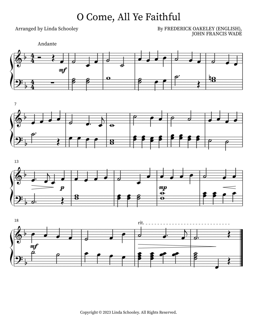 O Come, All Ye Faithful by John Francis Wade - Easy Piano - Digital ...