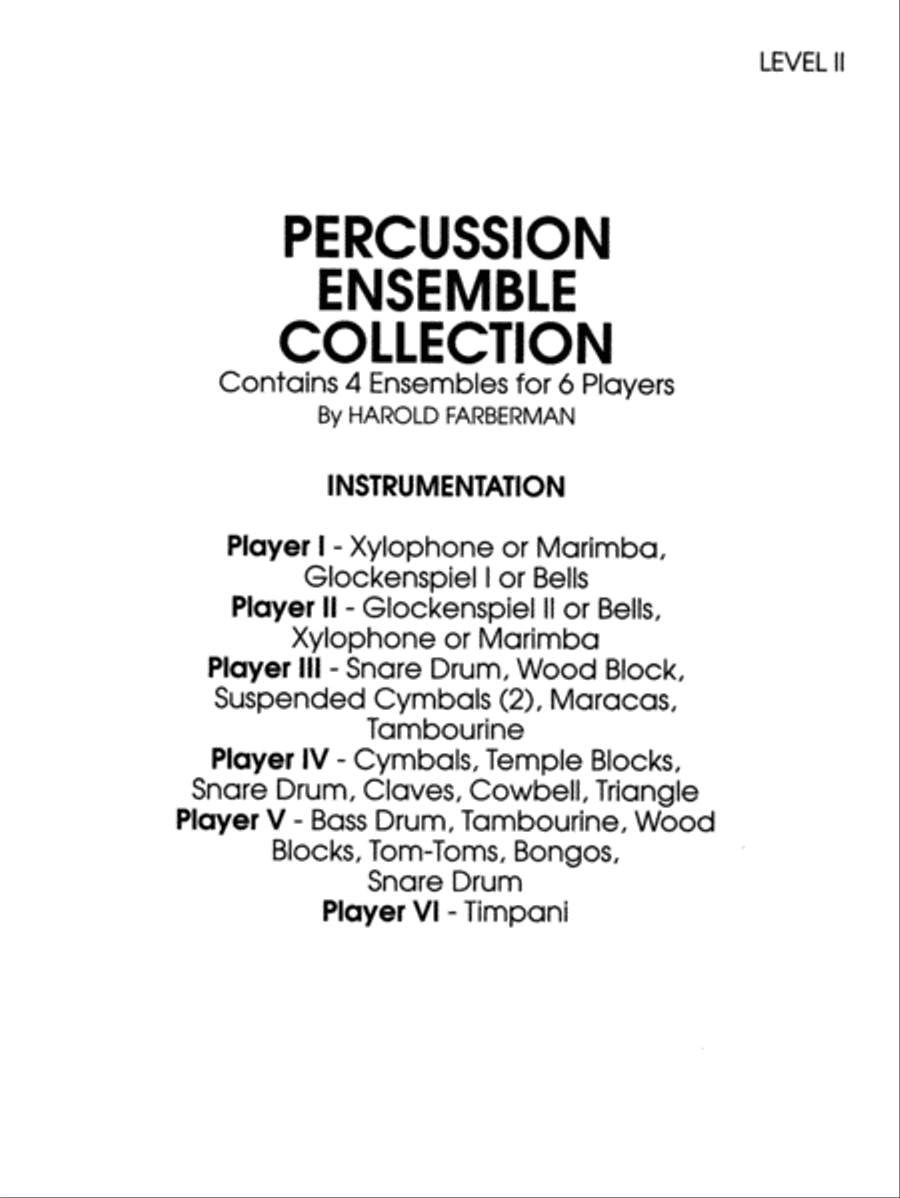 Percussion Ensemble Collection, Level II: Score by Harold Farberman ...