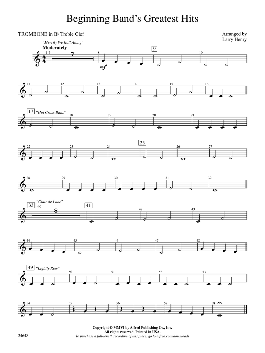 Beginning Band's Greatest Hits: (wp) 1st B-flat Trombone T.C. - Concert ...