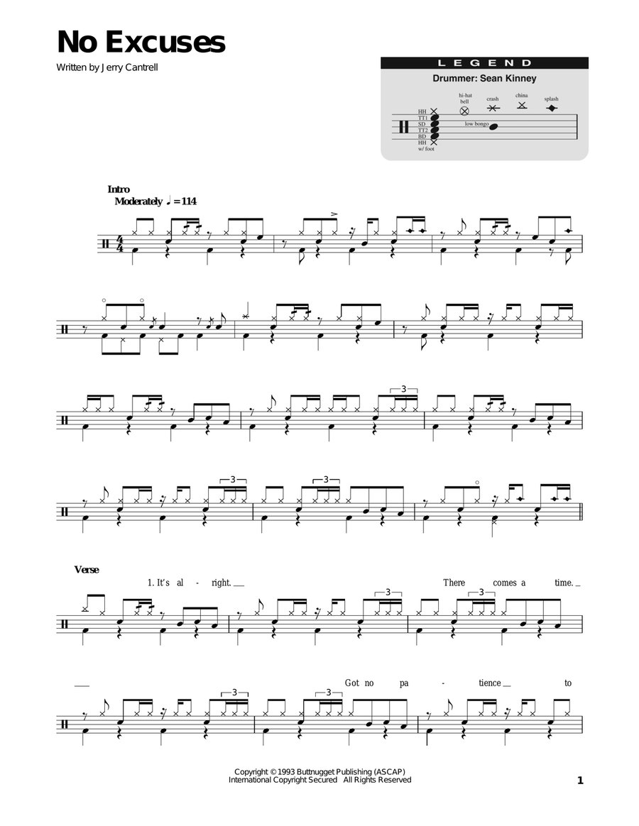 No Excuses by Alice In Chains - Drum Set, Percussion - Digital Sheet ...
