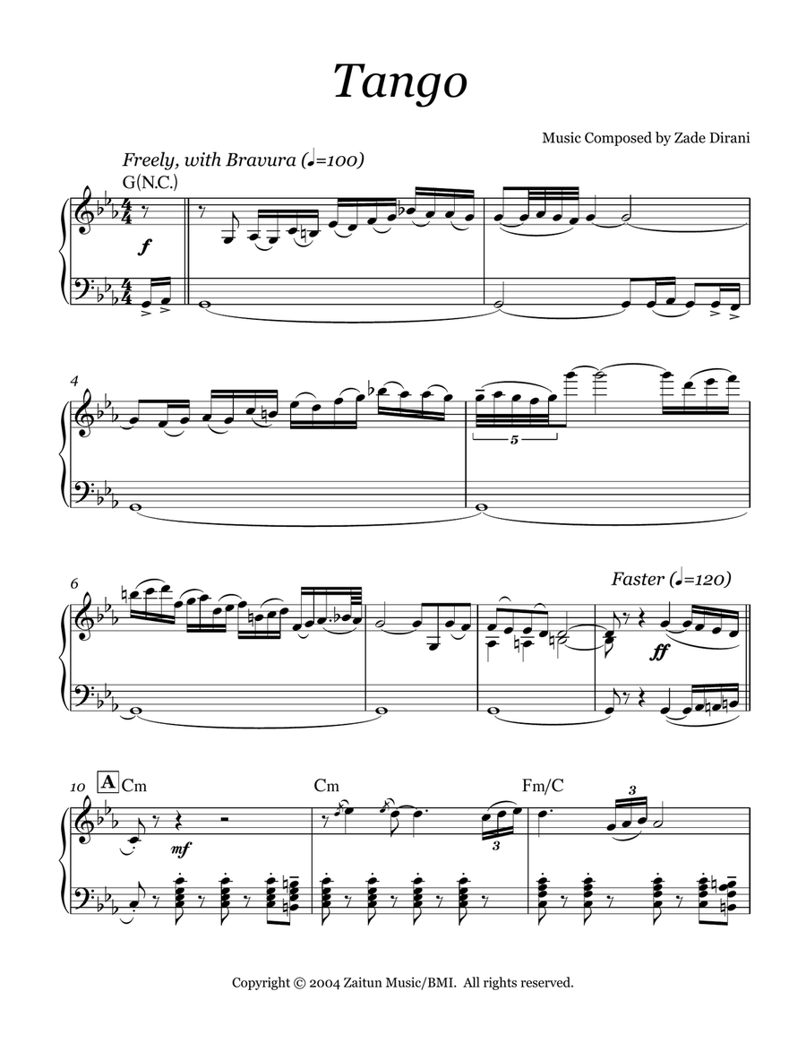 Tango - Piano Solo - Intermediate Digital Sheet Music | Sheet Music Plus