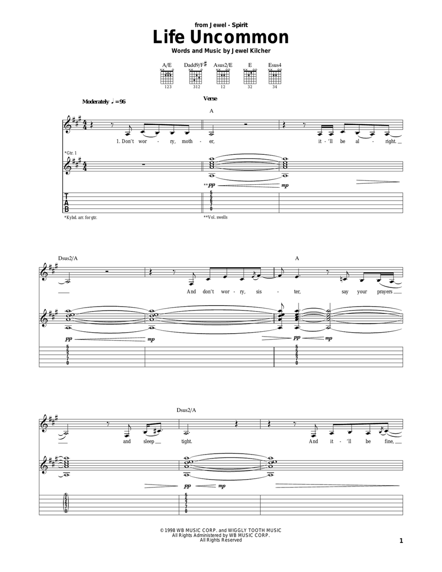 Life Uncommon by Jewel - Acoustic Guitar, Guitar Tablature - Digital ...